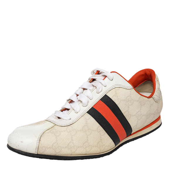 Gucci | Shoes | Gucci White Gg Coated Canvas And Leather Web Low Top ...